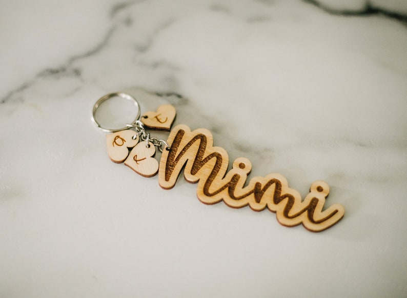 Mimi Wooden Initial Heart Keychain Gift for Grandma, Mother’s Day Wood ...