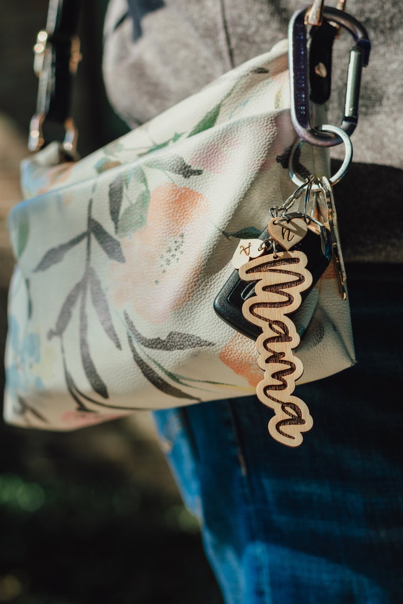Mama Wooden Initial Heart Keychain Gift For Mom Mothers Day | Etsy