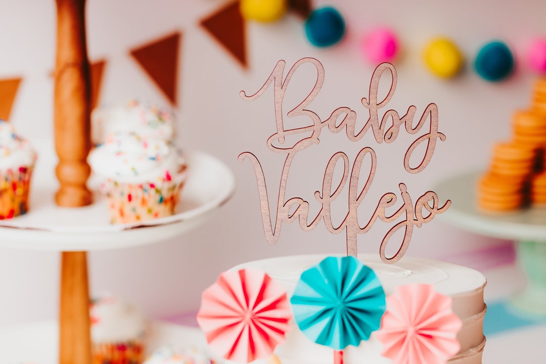 Silver First Name Last Name Custom Baby Shower Cake Topper Decorations ...
