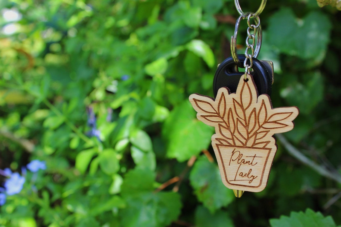 Cute Plant Lady Wooden Keychain Gift for Her Cute House Plant - Etsy