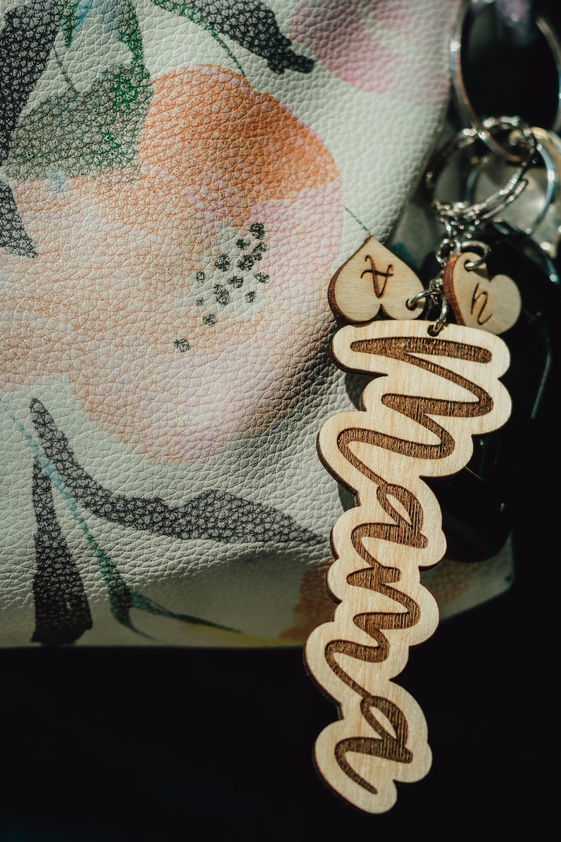 Mama Wooden Initial Heart Keychain Gift For Mom Mothers Day | Etsy