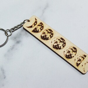 Wooden Moon Phase Lunar Keychain Gift for Her, Lunar Phase Moon ...