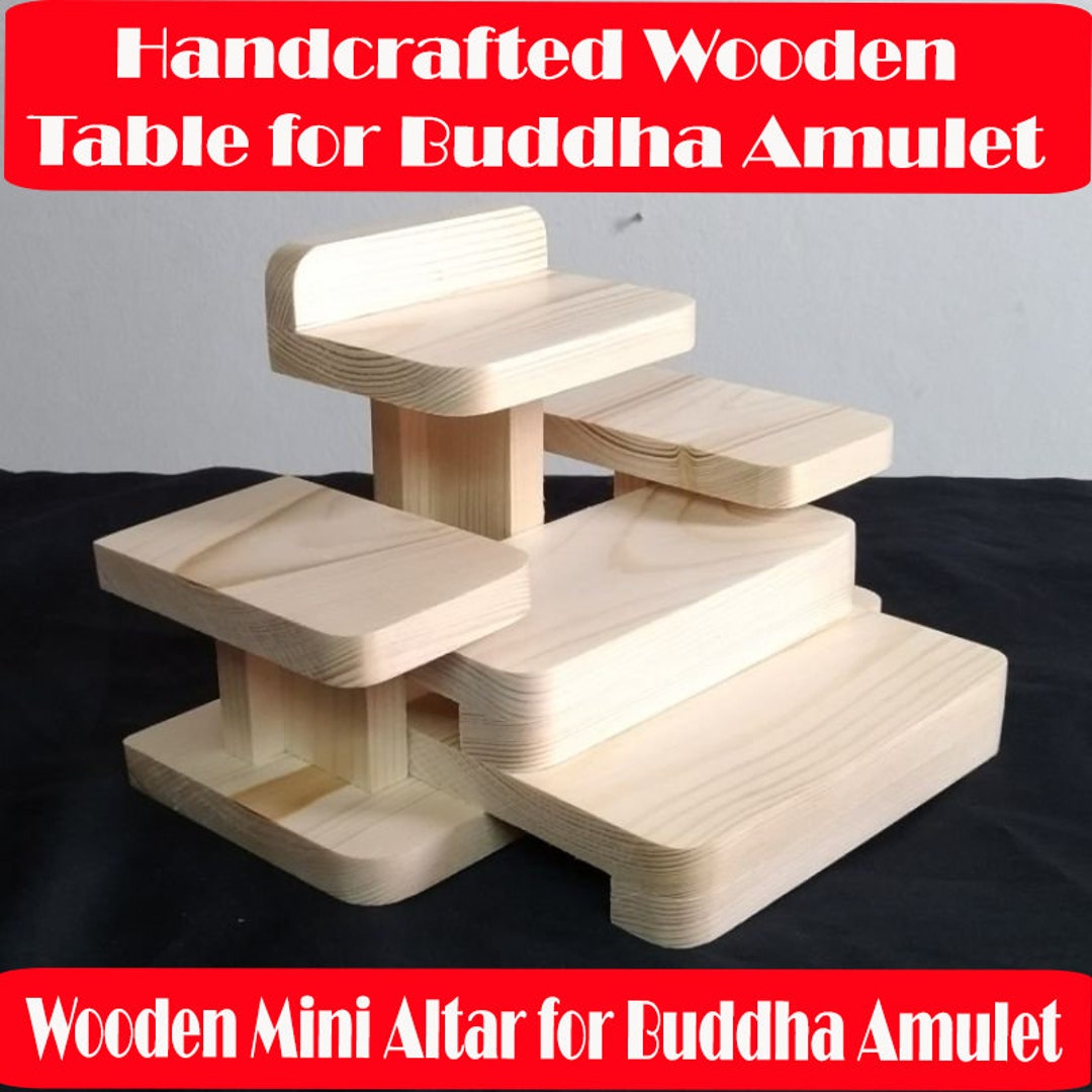 Handcrafted Wooden Mini Altar Table for Buddha Amulet - Small Wooden ...