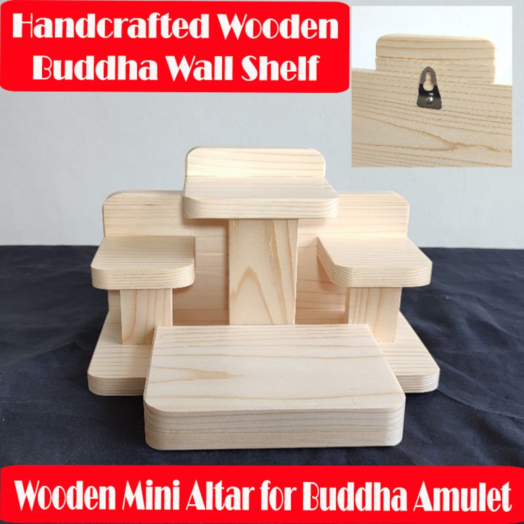 Handcrafted Wooden Buddha Wall Shelf - Wooden Mini Altar Table for ...