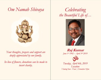 Hindu Funeral Program and Invitation Template, Easy to Use Etsy ...