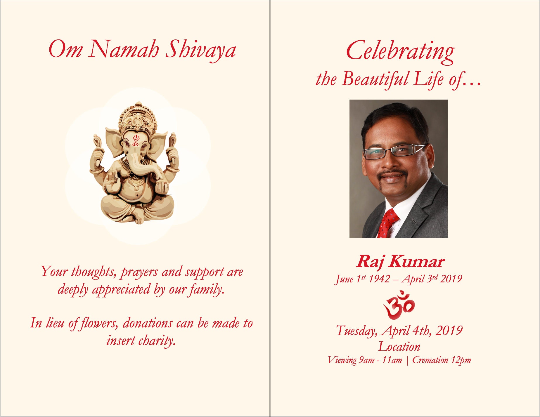 Foldable Hindu Indian Funeral Invitation Program Brochure Etsy Singapore