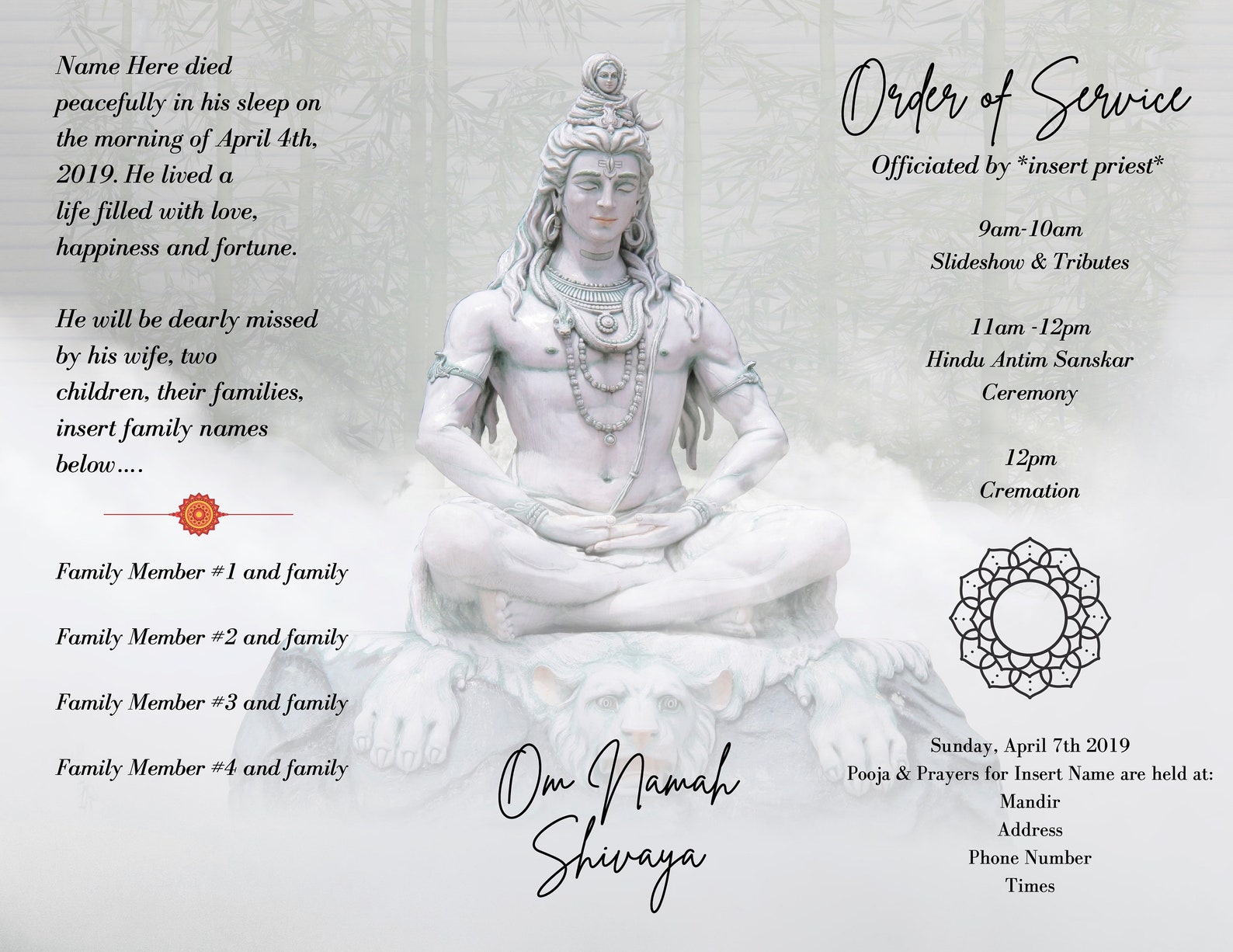 Hindu Funeral Program and Invitation Template, Easy to Use Etsy ...