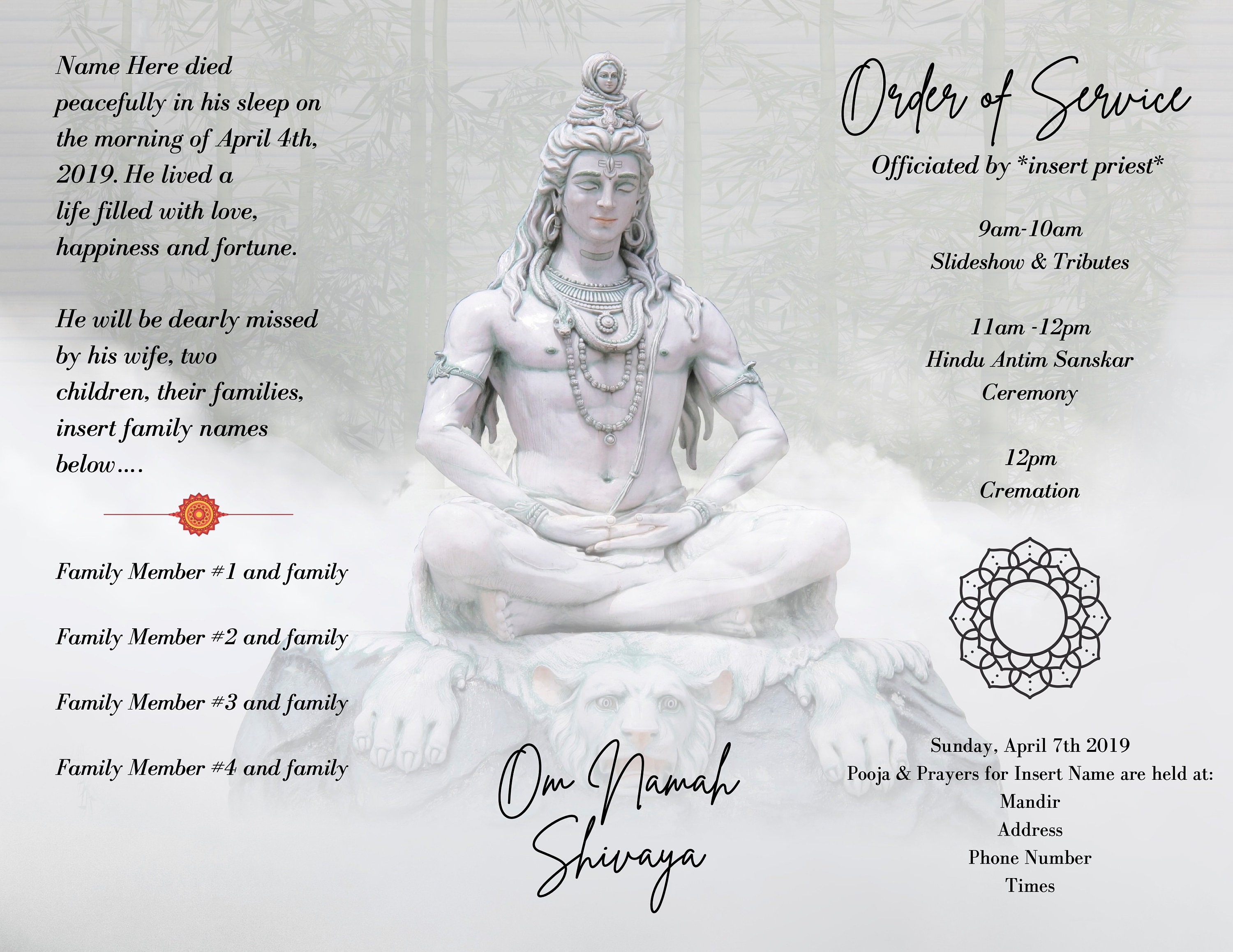 Hindu Funeral Program And Invitation Template Easy To Use Etsy India Hindu Funeral Program And Invitation Template Easy To Use Etsy India