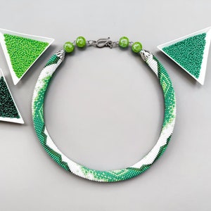 Enchanting Forest-inspired White Green Beaded Necklace for Her, Boho ...