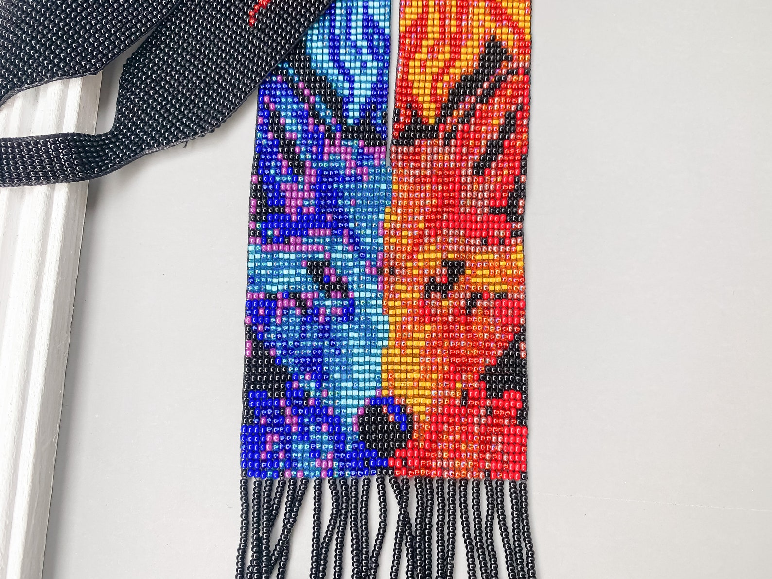 Beaded Ice Fire Fox Beadwork Necklace - Ethnic Long Beaded Gerdan ...
