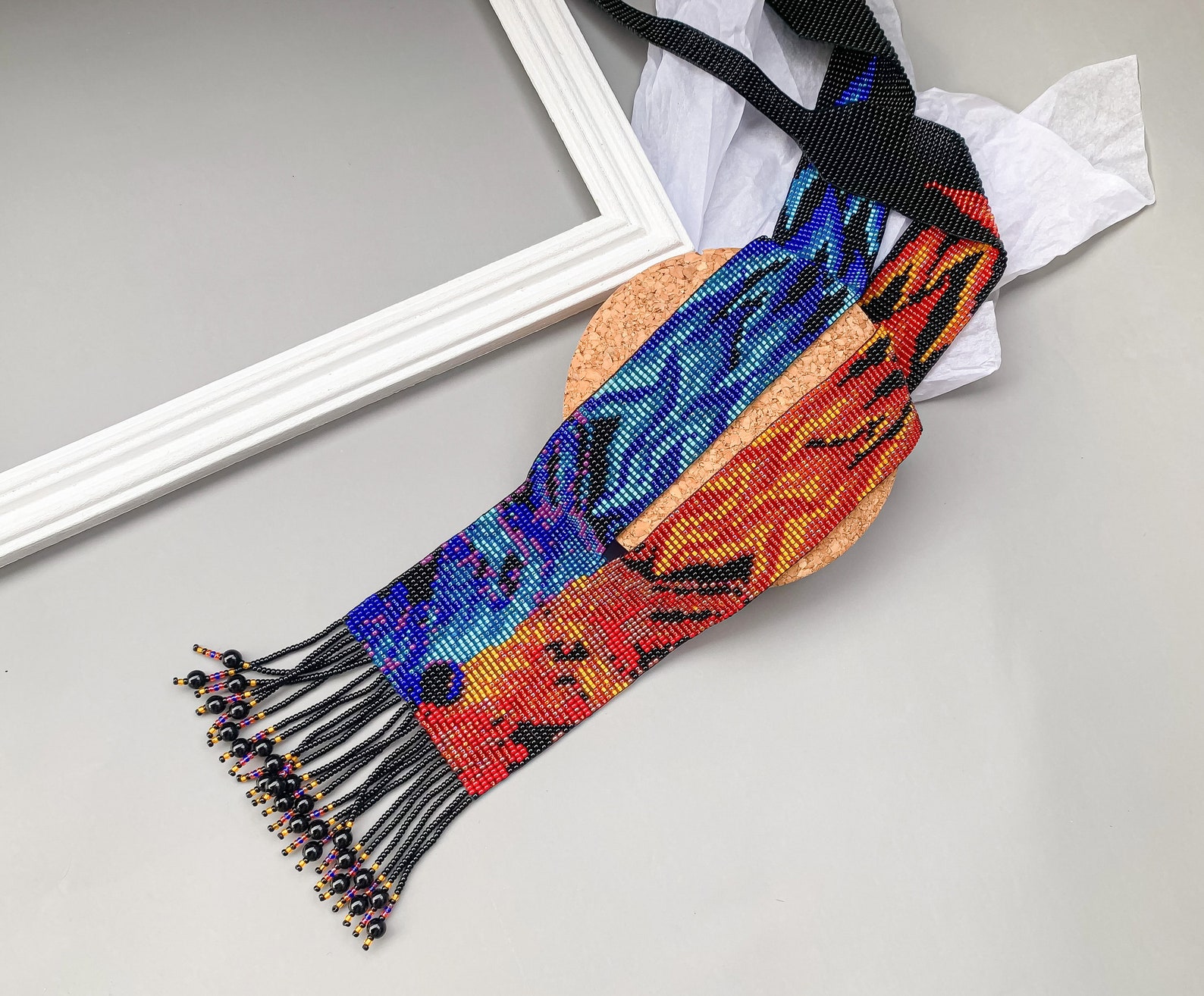 Beaded Ice Fire Fox Beadwork Necklace - Ethnic Long Beaded Gerdan ...