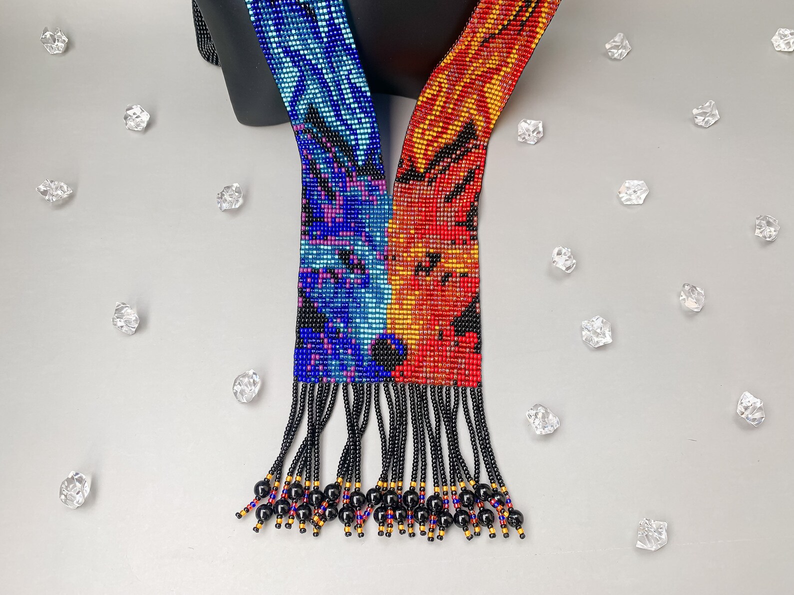 Beaded Ice Fire Fox Beadwork Necklace - Ethnic Long Beaded Gerdan ...