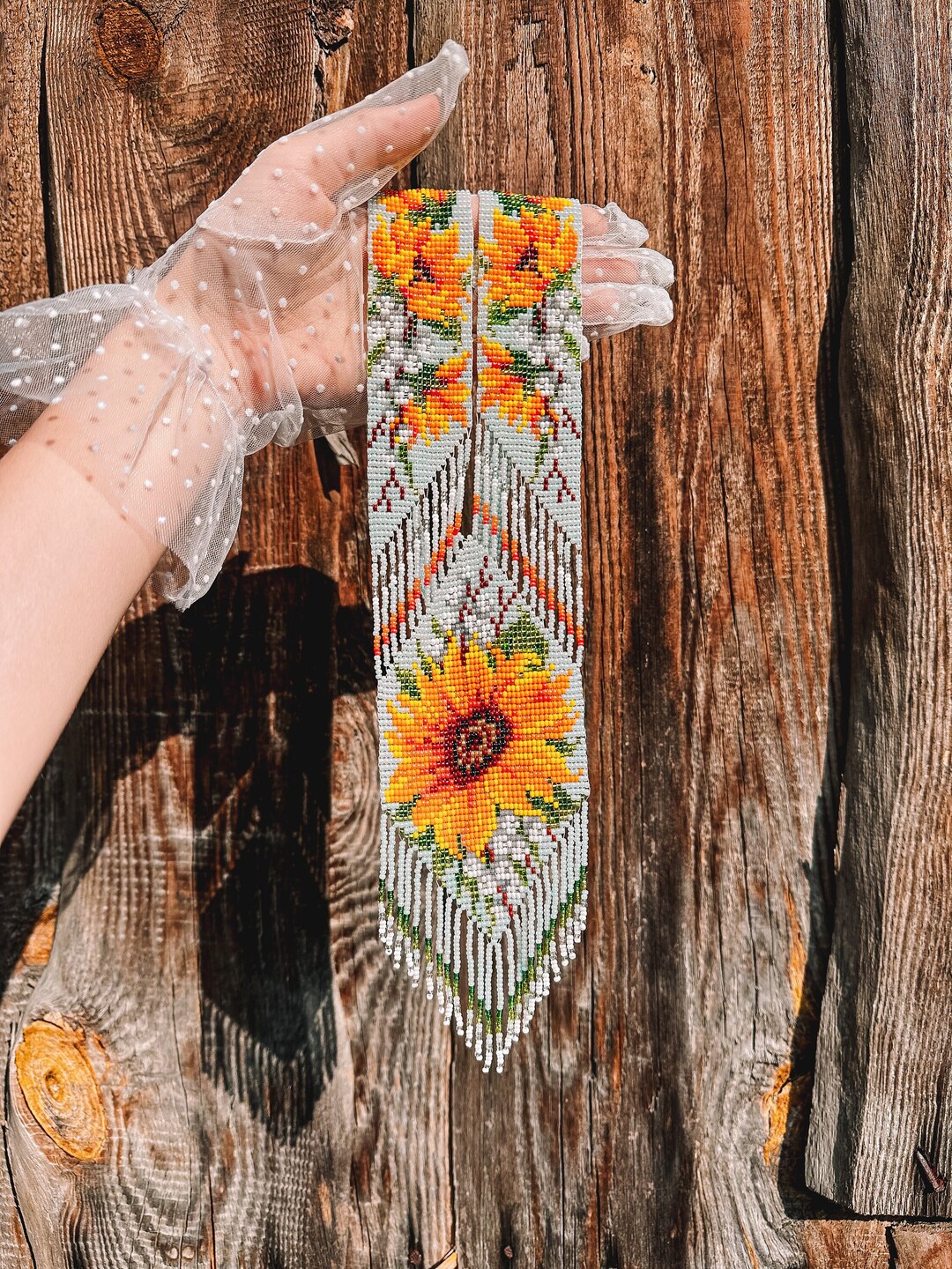 Bead Ethnic Folk Yellow Flower Sunflower Beadwork Gerdan Necklace ...