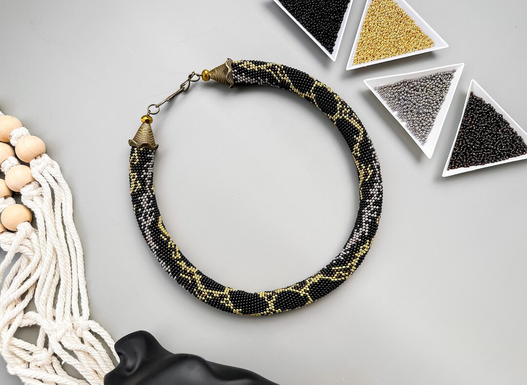 Elegant Black Gold Python Boho Necklace for Women, Black Snake Necklace ...