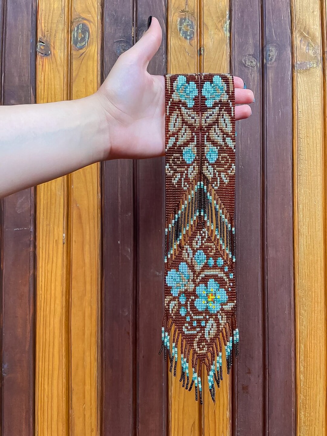 Brown Beaded Ethnic Folk Blue Flower Necklace, Traditional Design ...