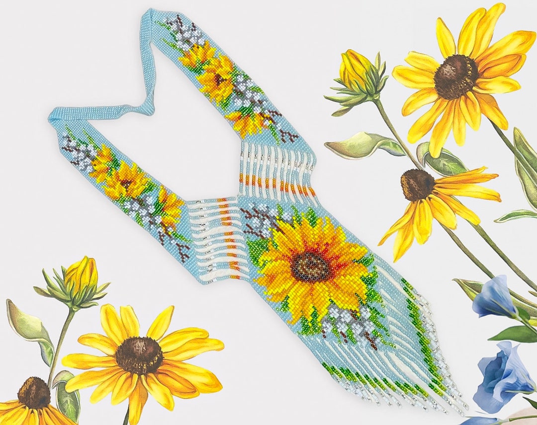 Bead Ethnic Folk Yellow Flower Sunflower Beadwork Gerdan Necklace ...
