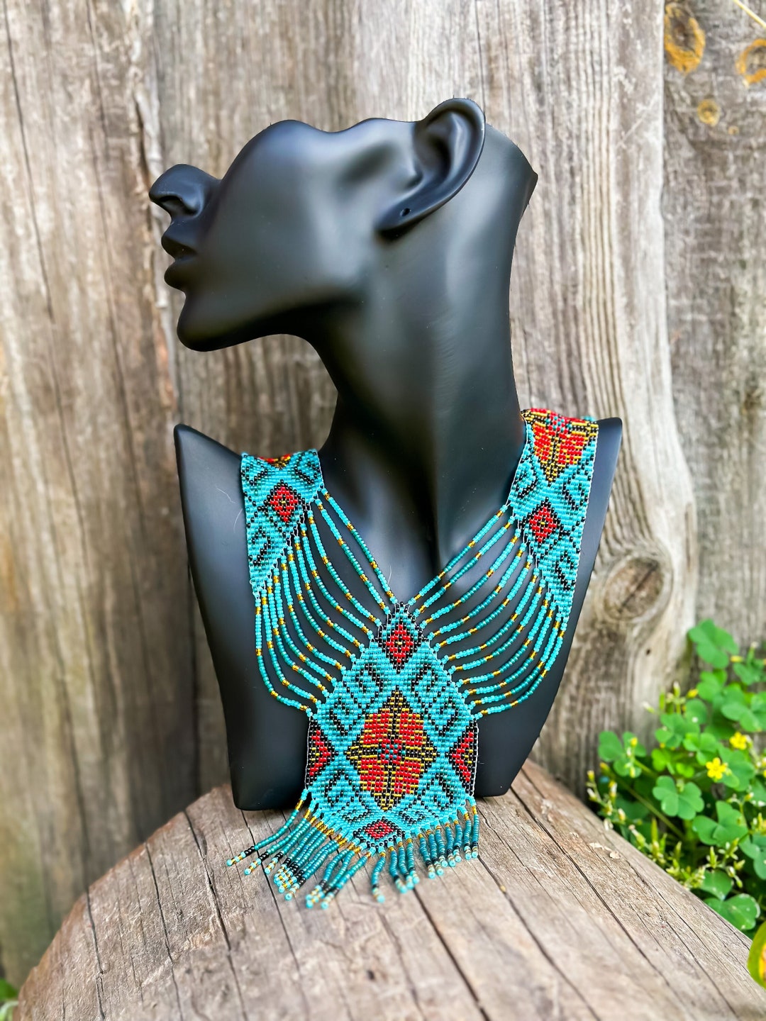 Bead Ethnic Folk Blue Red Beadwork Gerdan Necklace Woman, Ukrainian ...