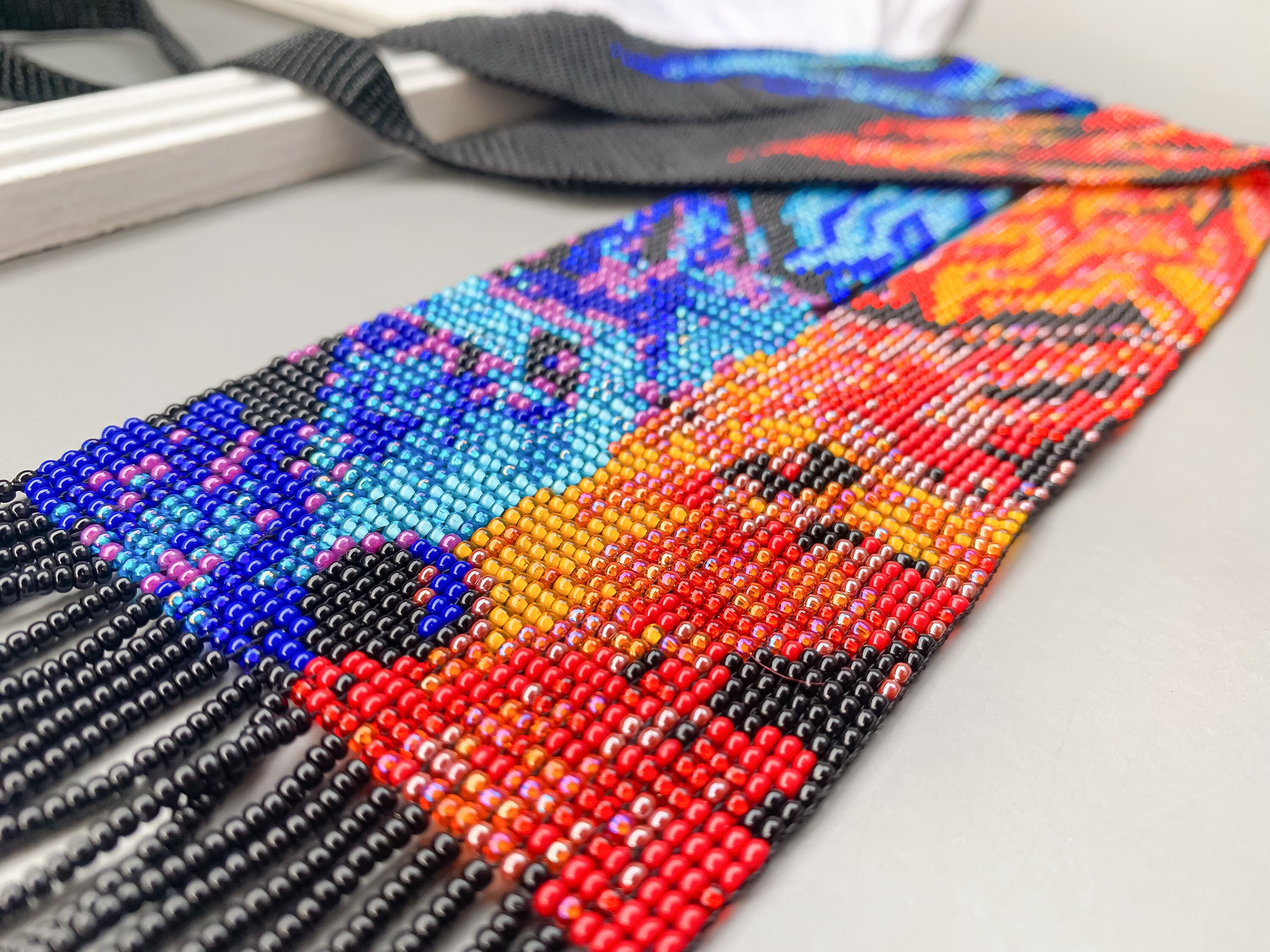 Beaded Ice Fire Fox Beadwork Necklace - Ethnic Long Beaded Gerdan ...