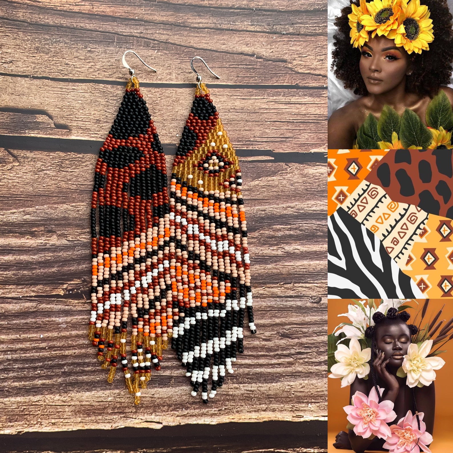 African Style Earrings Abstract Brown Animal Print Earrings | Etsy