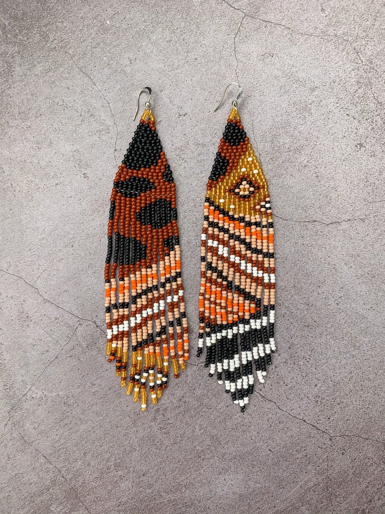 African Style Earrings Abstract Brown Animal Print Earrings | Etsy