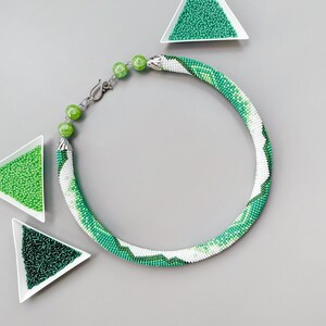 Enchanting Forest-inspired White Green Beaded Necklace for Her, Boho ...