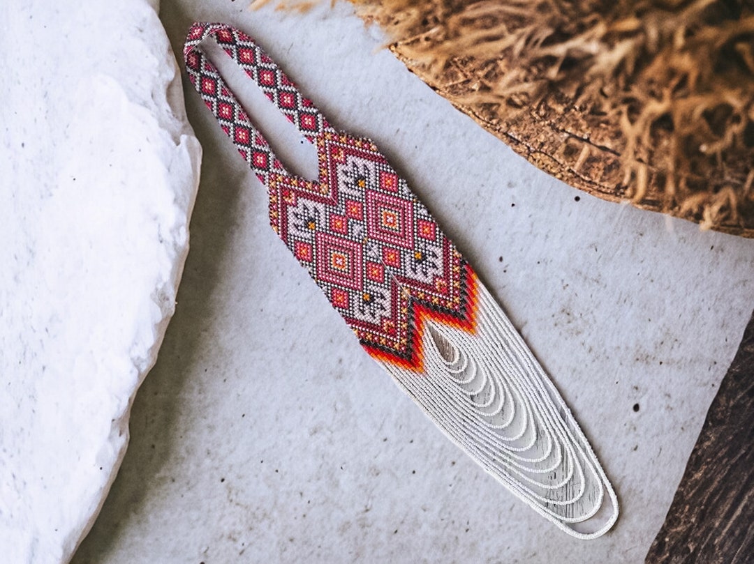 Red White Ukrainian Beaded Jewelry, Beadwork Necklace, European Folk ...