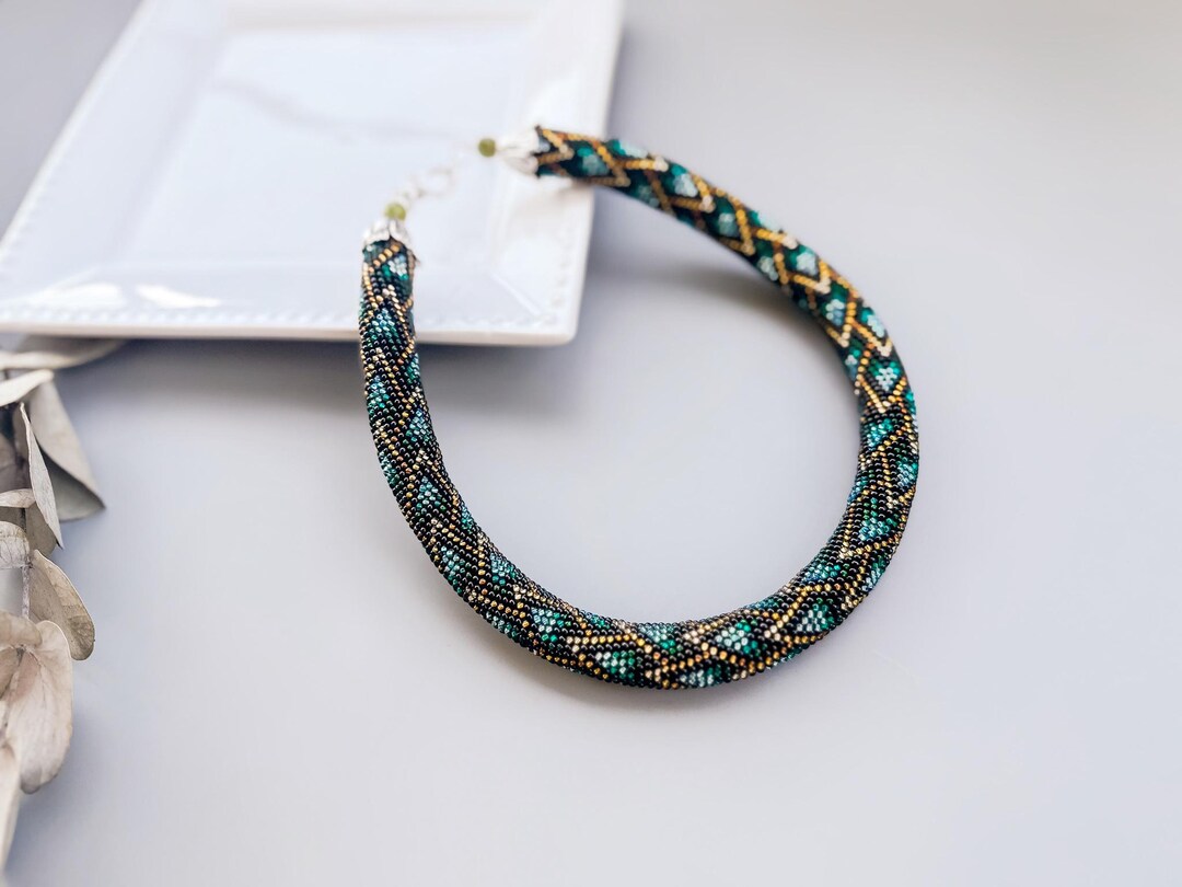 Azure Fairy Bead Crochet Turquoise Dragon Skin Necklace, Handmade ...