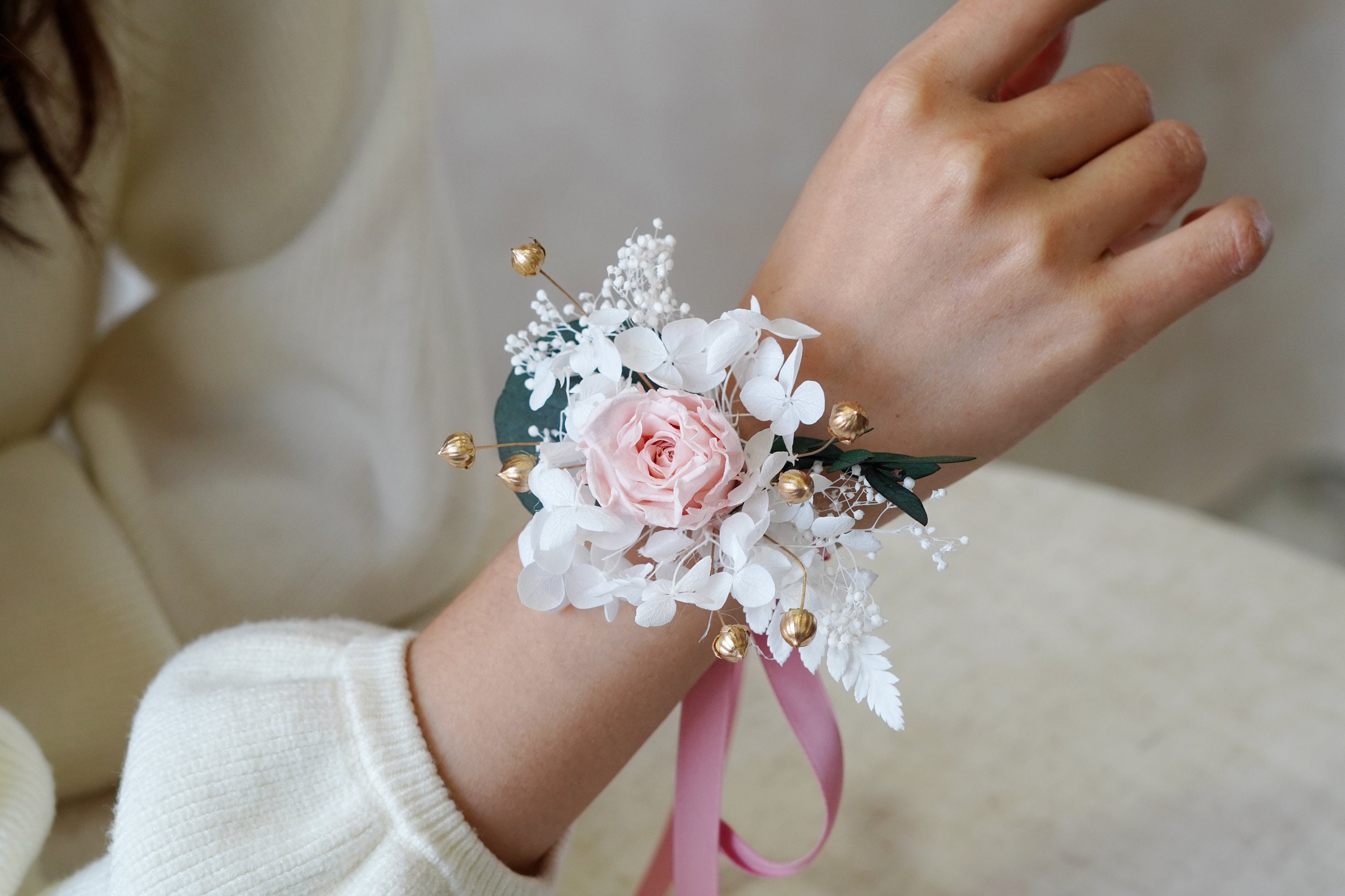 Blush Pink Velvet Corsages,boho Corsages,pink Rose Dried Flower,bride ...