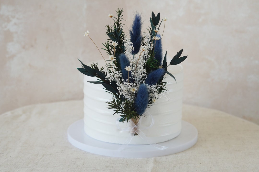 Navy Blue Colour Cake Topper,blue Eucalyptus Cake Decor,handmade Cake ...