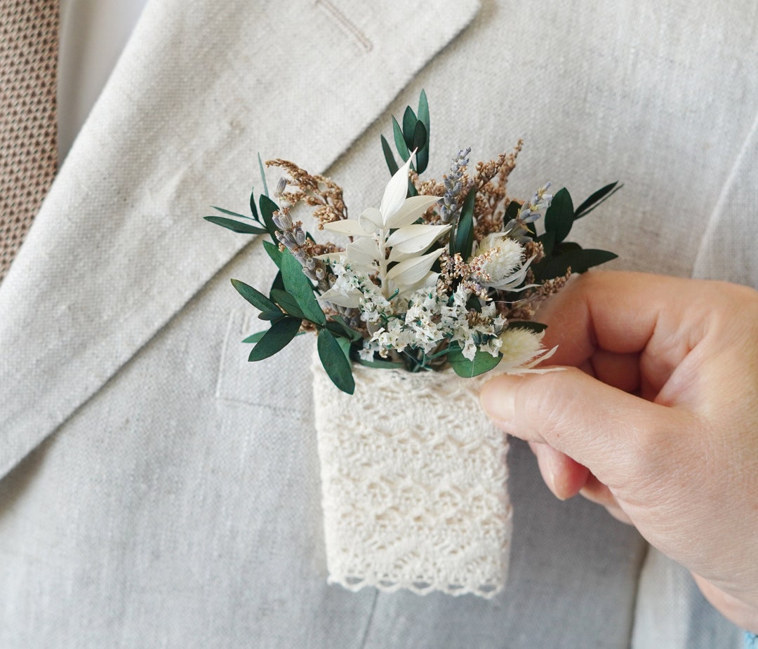 Romantic Greenery Pocket Boutonniere,boho Wedding Boutonnière,handmade ...