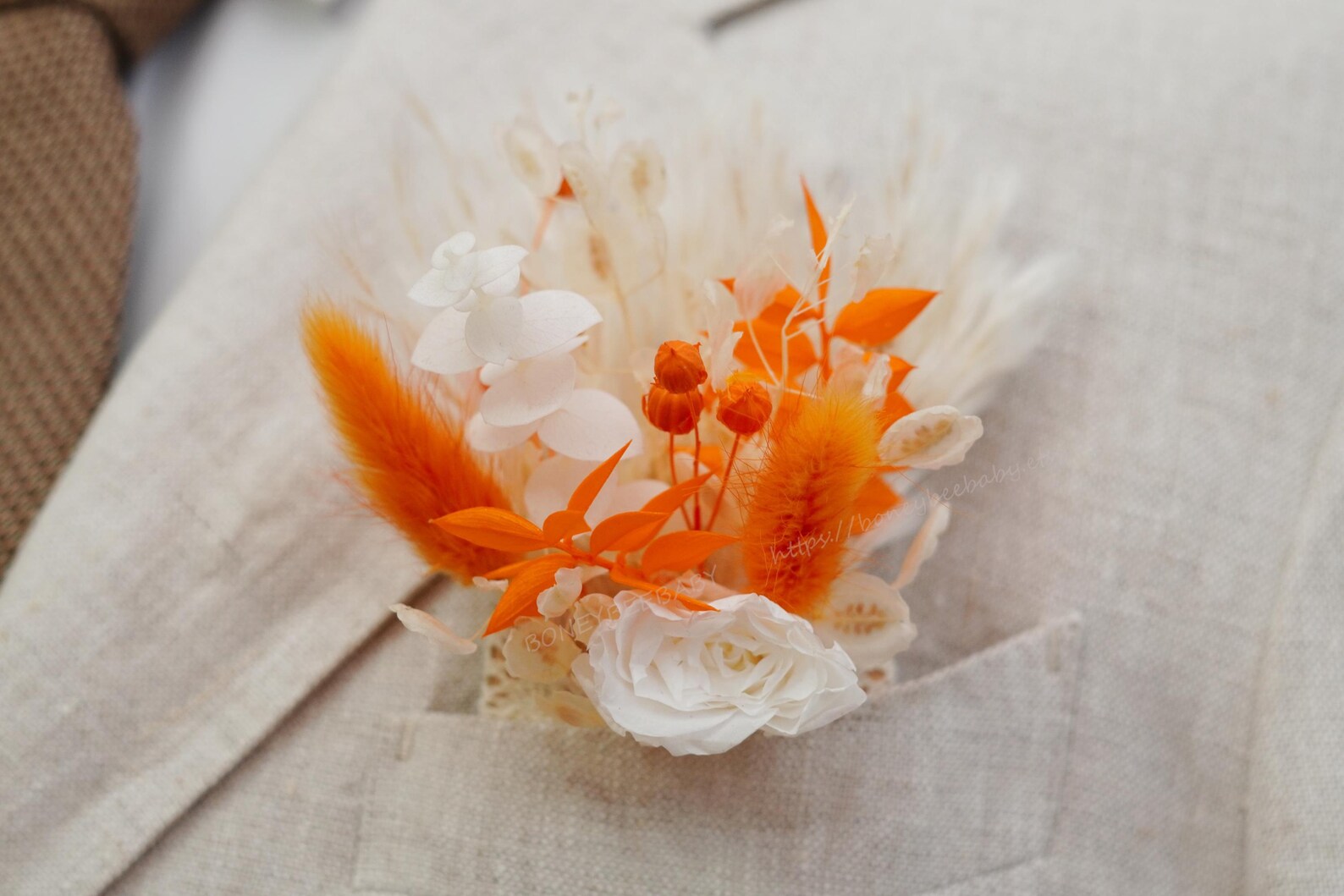 White Dried Flower and Orange Rose Boutonnieres,orange Wedding ...