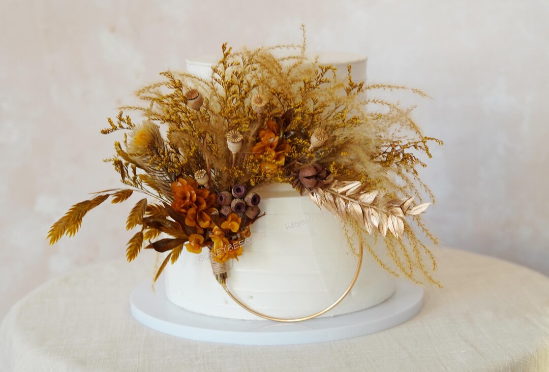 Gold Flower Cake Topper,autumn Cake Wreath,floral Cake Topper,party ...
