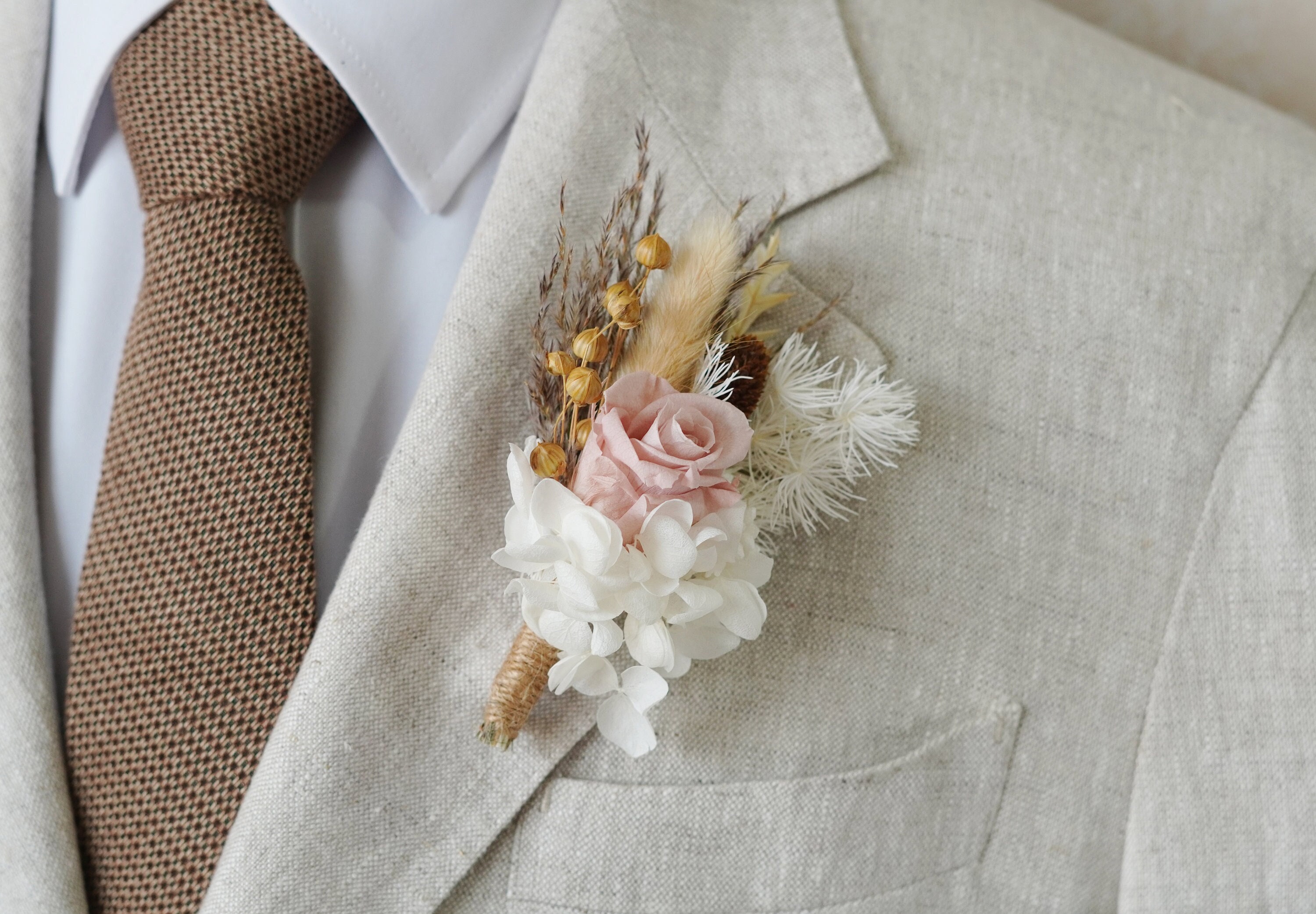 Pink Rose Boutonniere,pink Dried Flower Boutonnière,light Pink Boho ...