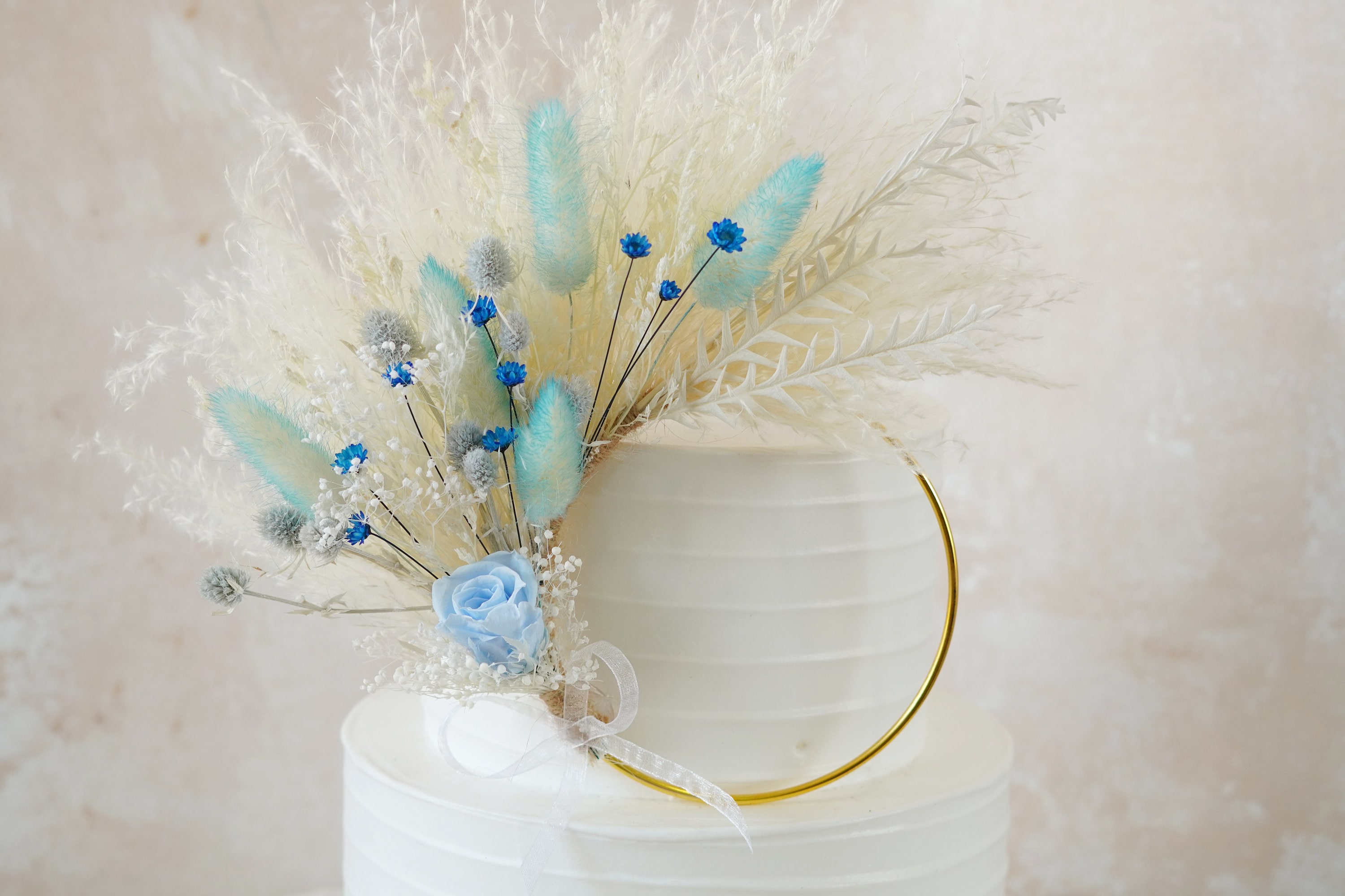 Blue Rose/pampas Grass Cake Topper,wedding Cake Topper,handmade Cake ...