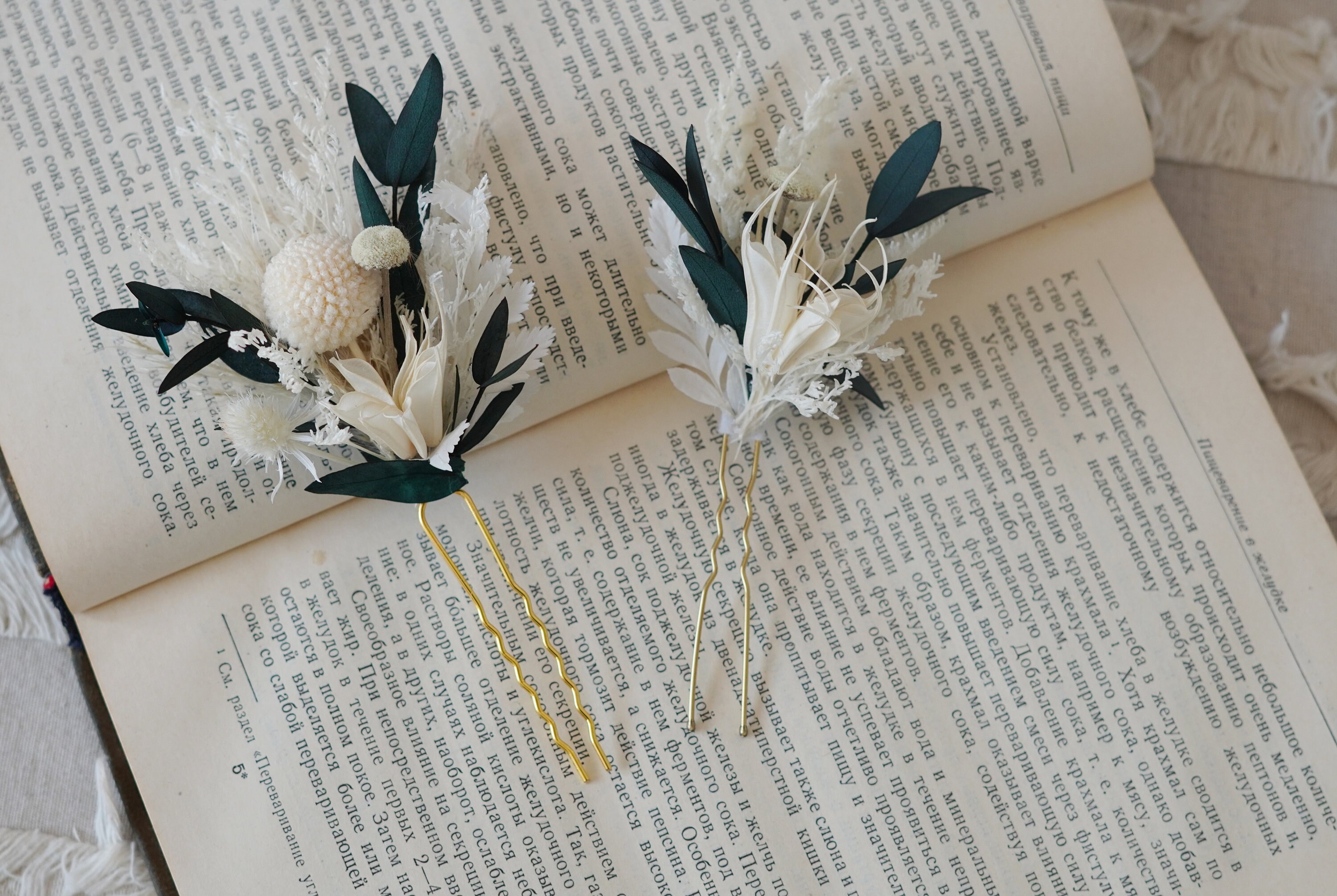 White Bridal Hair Clipdried Flower Hair Pinseucalyptus - Etsy
