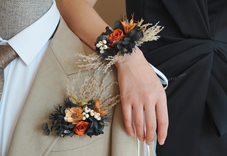 Black and Burnt Orange Wrist Corsage,handmade Customization Wrist ...