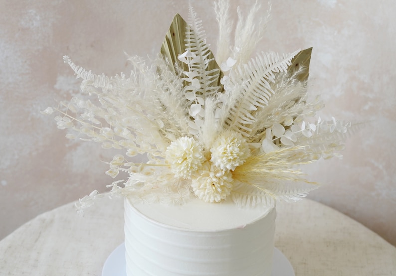 Palm Leaves Cake Topper,ivory Silk Flower Cake Topper,floral Cake ...