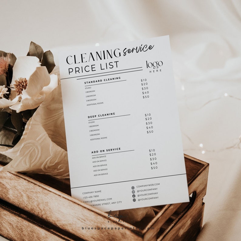 Cleaning Service Price List, House Cleaning Template, Commercial Cleaning Business, Professional ...