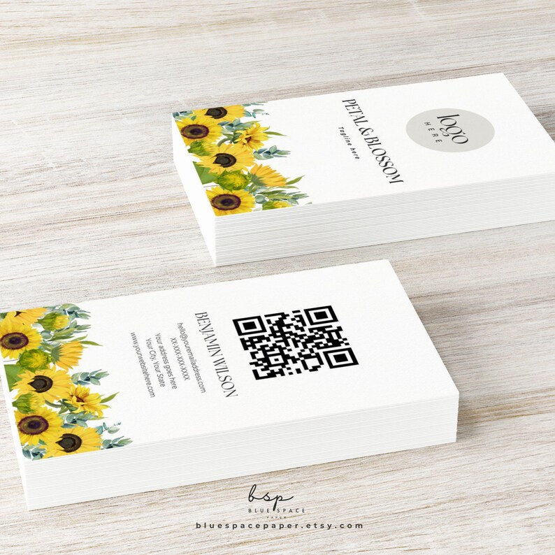 Business Cards for Florist, Sunflower Business Card Canva, Flower Shop ...