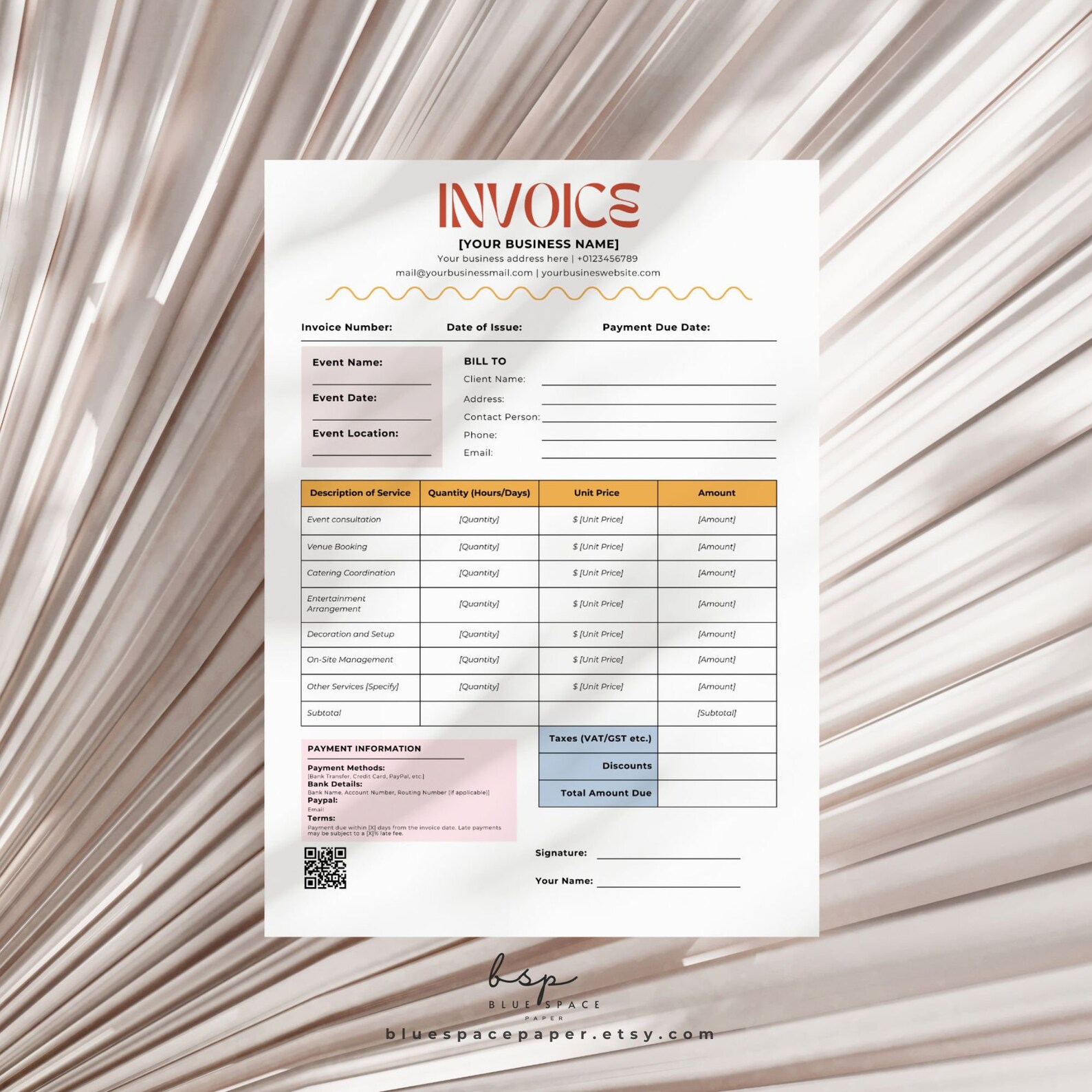 Event Planning Invoice, Invoice Receipt Template, Editable Invoice ...