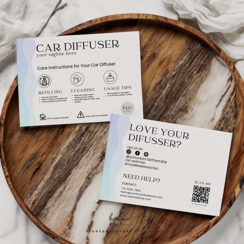 Car Diffuser Care Card, Printable Canva Template Editable Car Diffuser ...