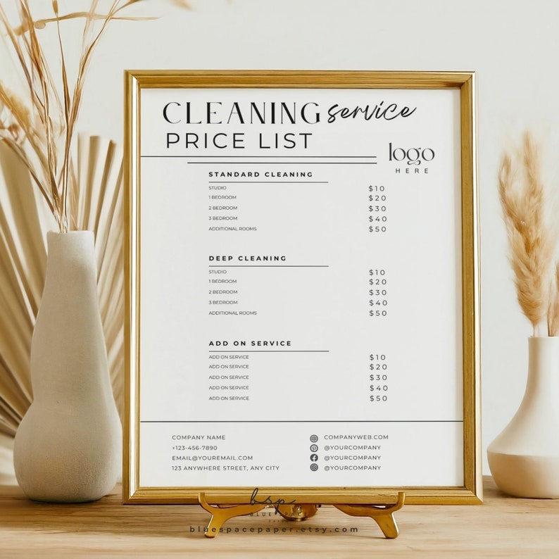 Cleaning Service Price List, House Cleaning Template, Commercial Cleaning Business, Professional ...