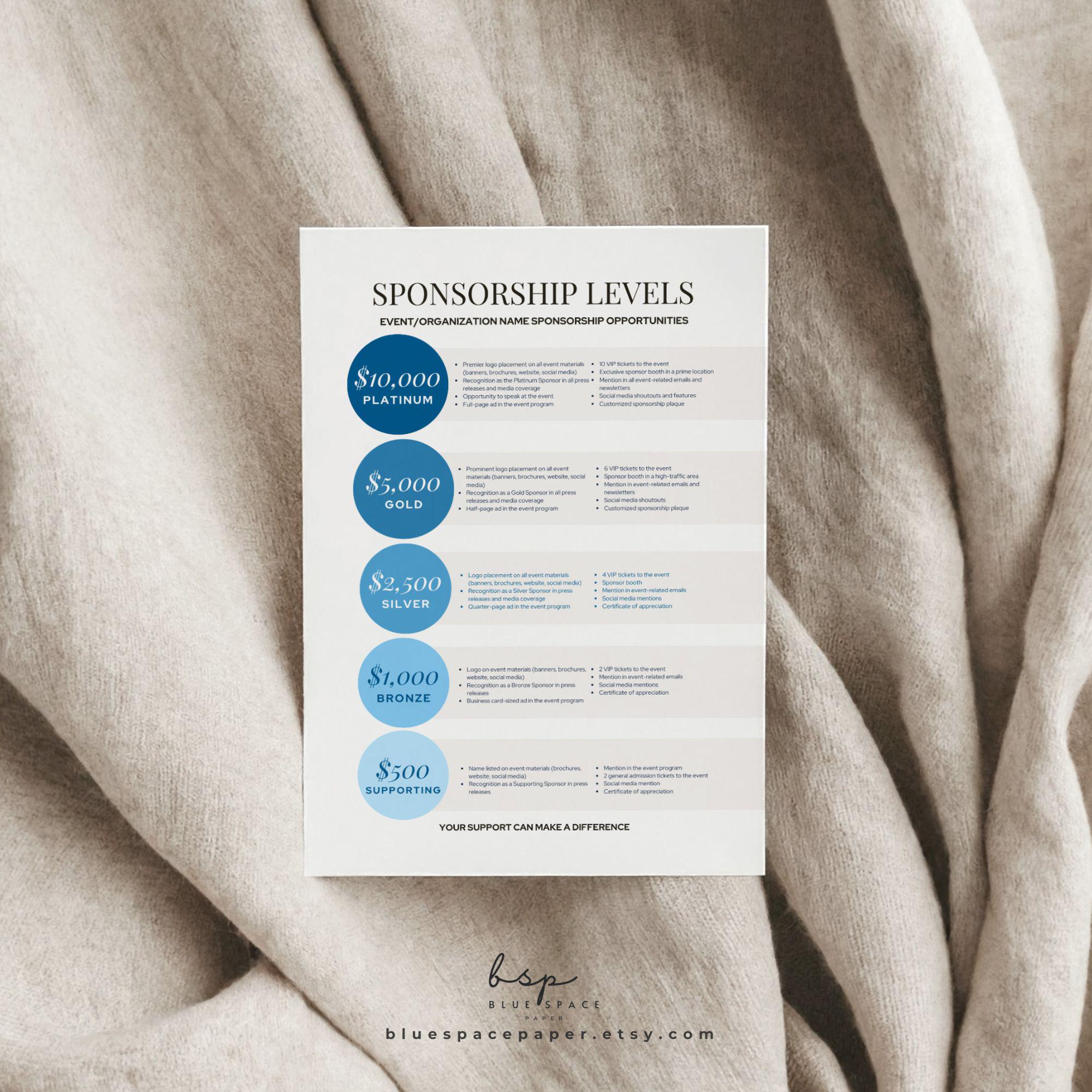 Non-profit Sponsorship Flyer Templates, Sponsorship Levels Flyer, DIY ...