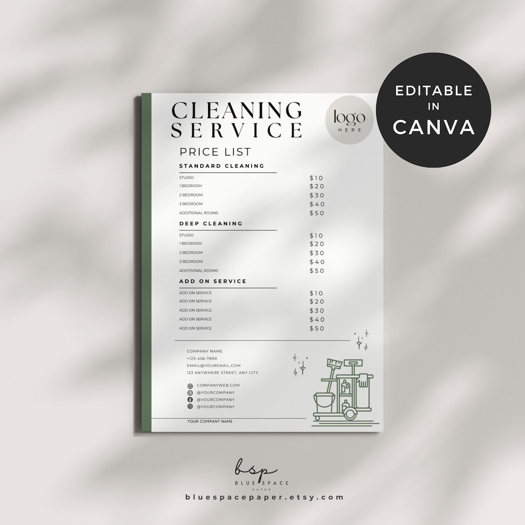 Cleaning Service Price Sheet, House Cleaning Business Template ...