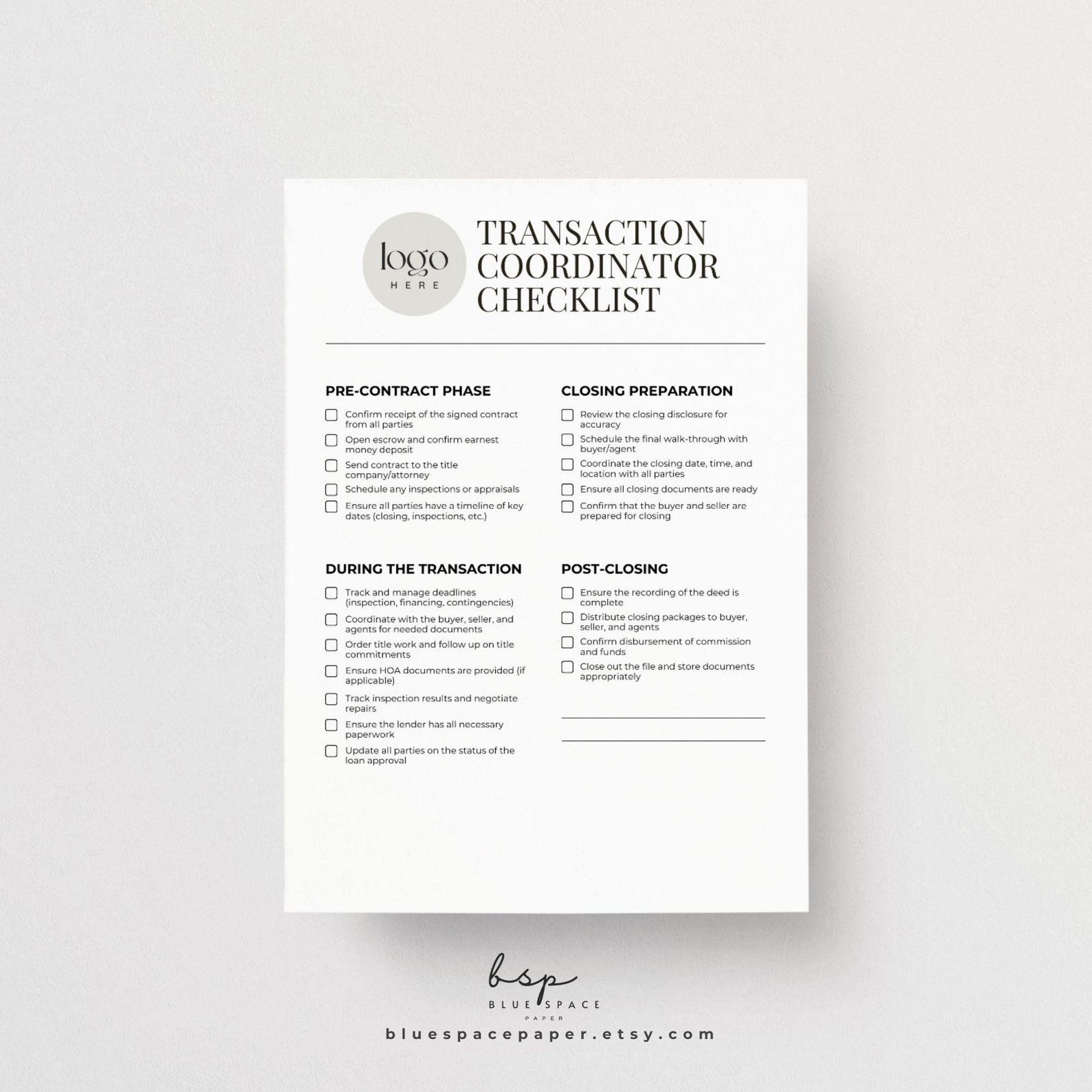 Transaction Coordinator Checklist, Real Estate Transaction Checklist ...