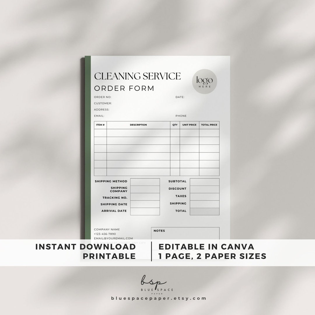 Cleaning Service Order Form, House Cleaning Invoice, Custom Order Form ...