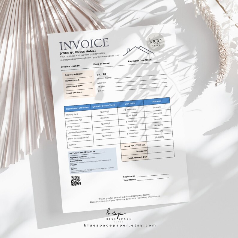 Rental Property Invoice, Airbnb Property Management Invoice, Rent ...