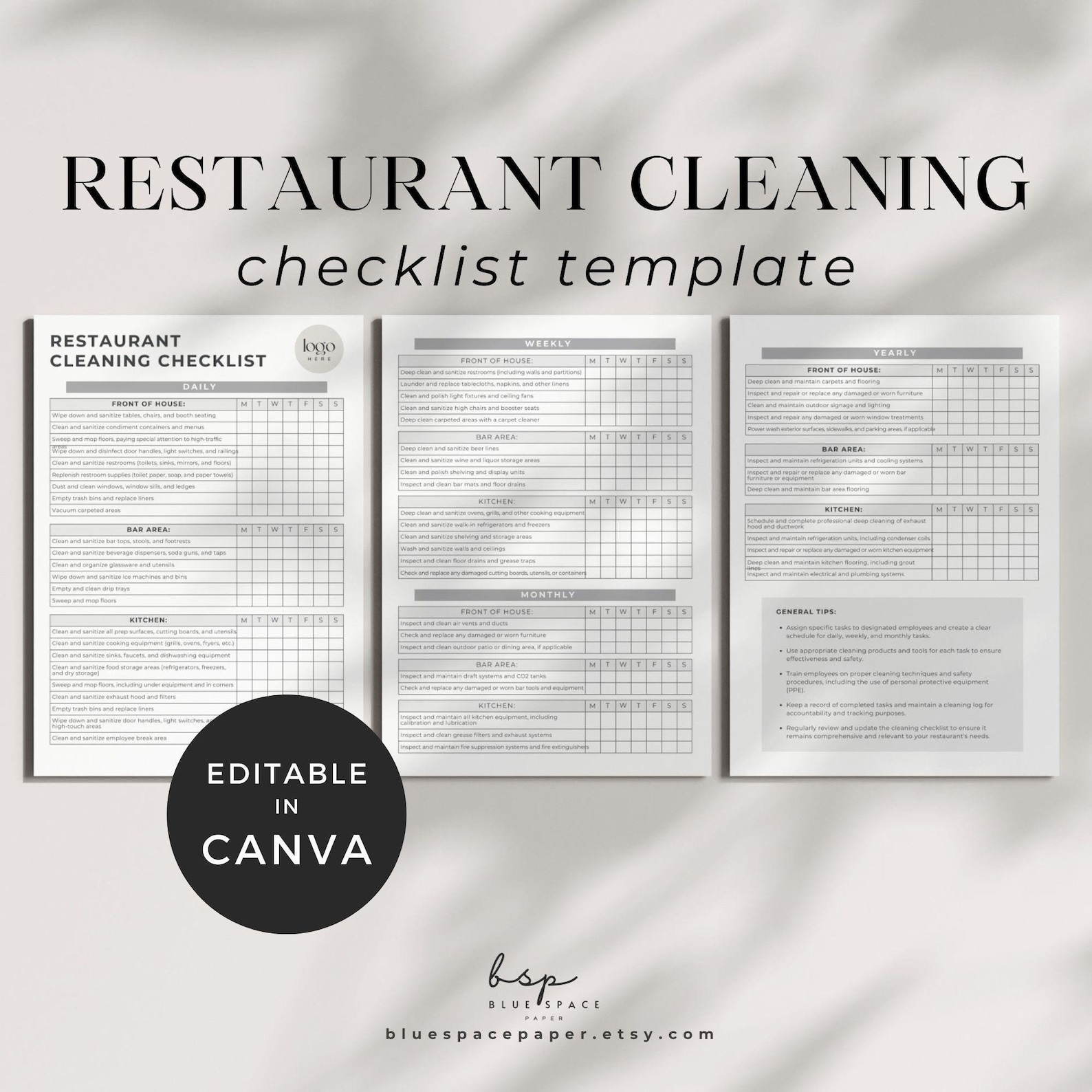 Restaurant Cleaning Checklist, Kitchen Cleaning Checklist Template ...