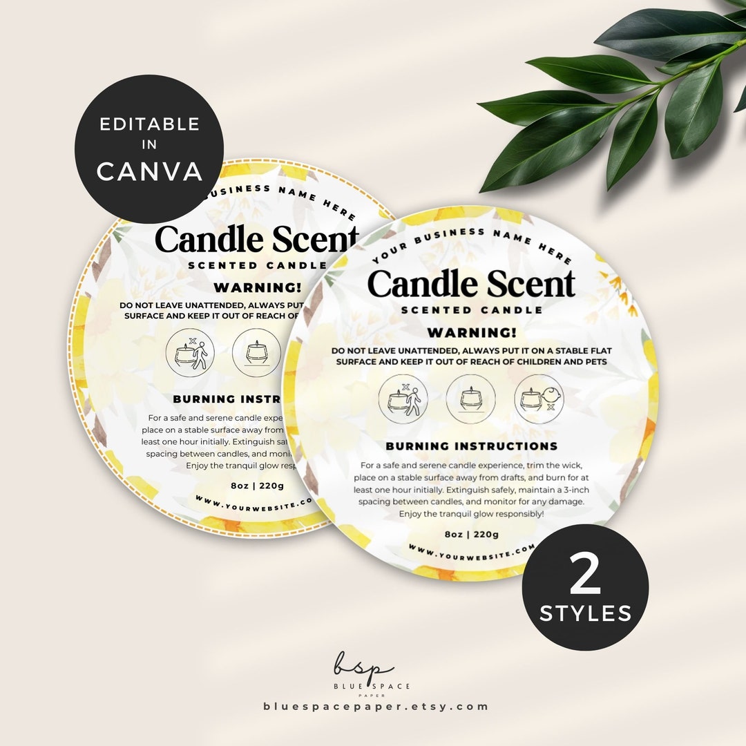 Warning Label for Candles, Editable Candle Label, Candle Safety Label ...