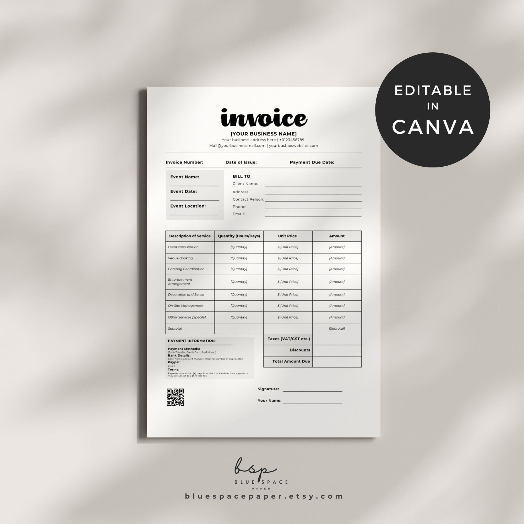 Event Planner Invoice, Event Planning Document, Event Decor Contract ...